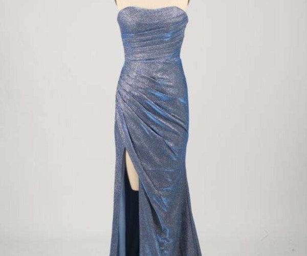 Luna Dusty Blue Strapless Glitter Dress Jessica Stuart