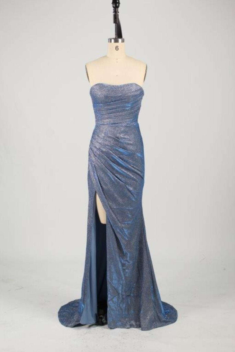 Luna Dusty Blue Strapless Glitter Dress Jessica Stuart – Cargo Clothing