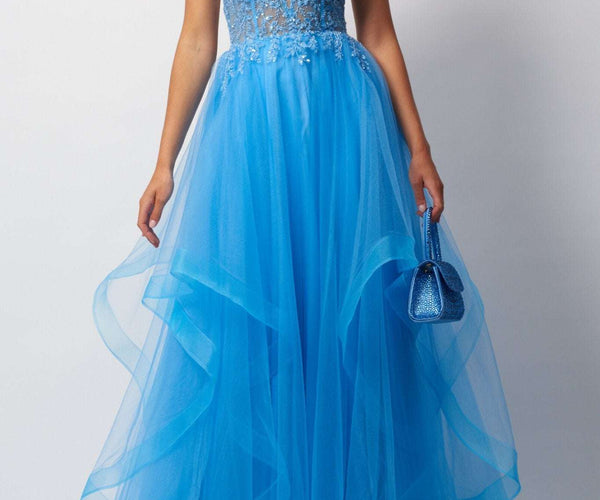 Powder Blue Tulle Dress - MC11341 Embroider | Tiered Tulle