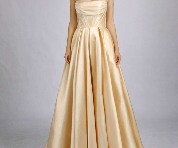 Jessica Stuart Yellow Satin Gown - Ball Gown | Strapless, Pockets