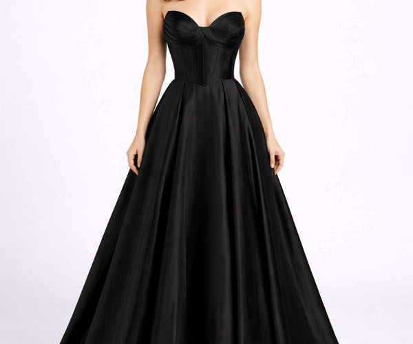 Black Satin Strapless Prom Gown - Jessica Stuart 33213B