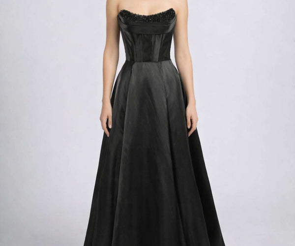 Jessica Stuart Black Pearl Gown - Evening Elegance | Satin, Pearl