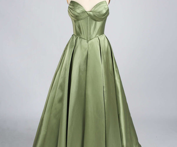 Jessica Stuart Sage Satin Strapless Phoebe Prom Dress