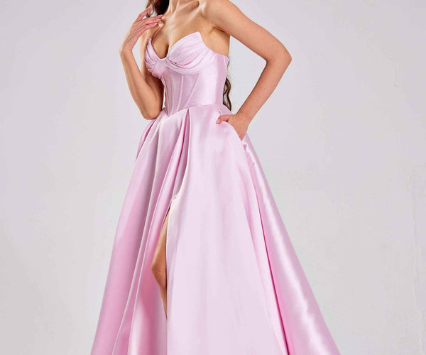 Jessica Stuart Prom Dress - Pink Satin | Strapless Gown