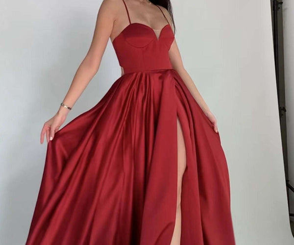 Imogen Dress - Wine Satin Open Back | Tie-Back, Mesh