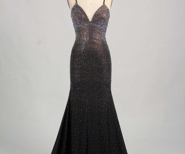 Poppy Black Long Prom Dress - Rhinestone 2026 | Backless Slim Fit