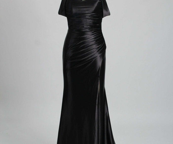 Ruby Black Off-Shoulder Satin Evening Dress - Jessica Stuart