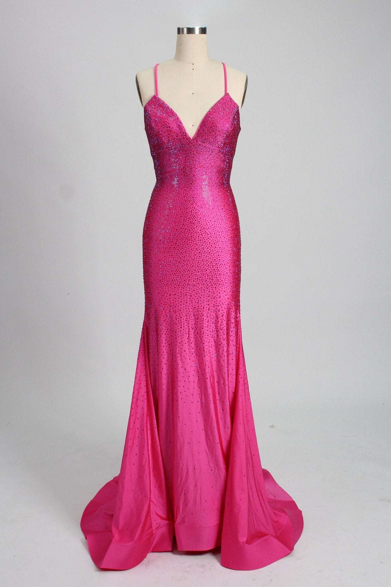 Poppy Hot Pink Rhinestone Long Prom Dress - Jessica Stuart – Cargo Clothing