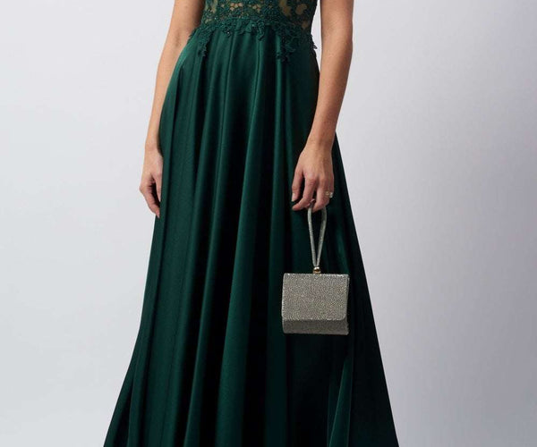 Forest Green Satin Dress - Green Lace Dress | MC12204 Features